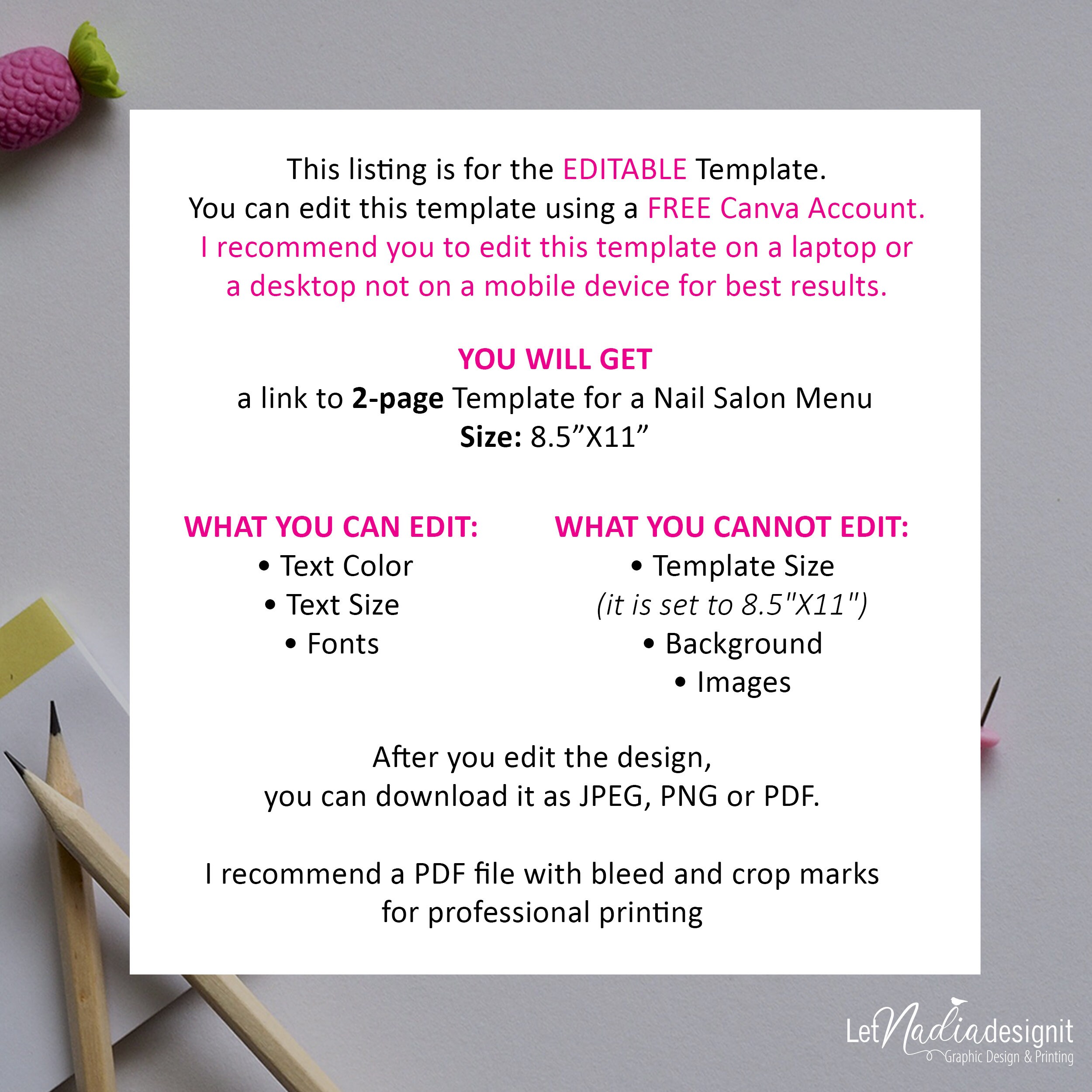 2-page Nail Salon Menu Template Nail Salon Price List Template Manicure ...