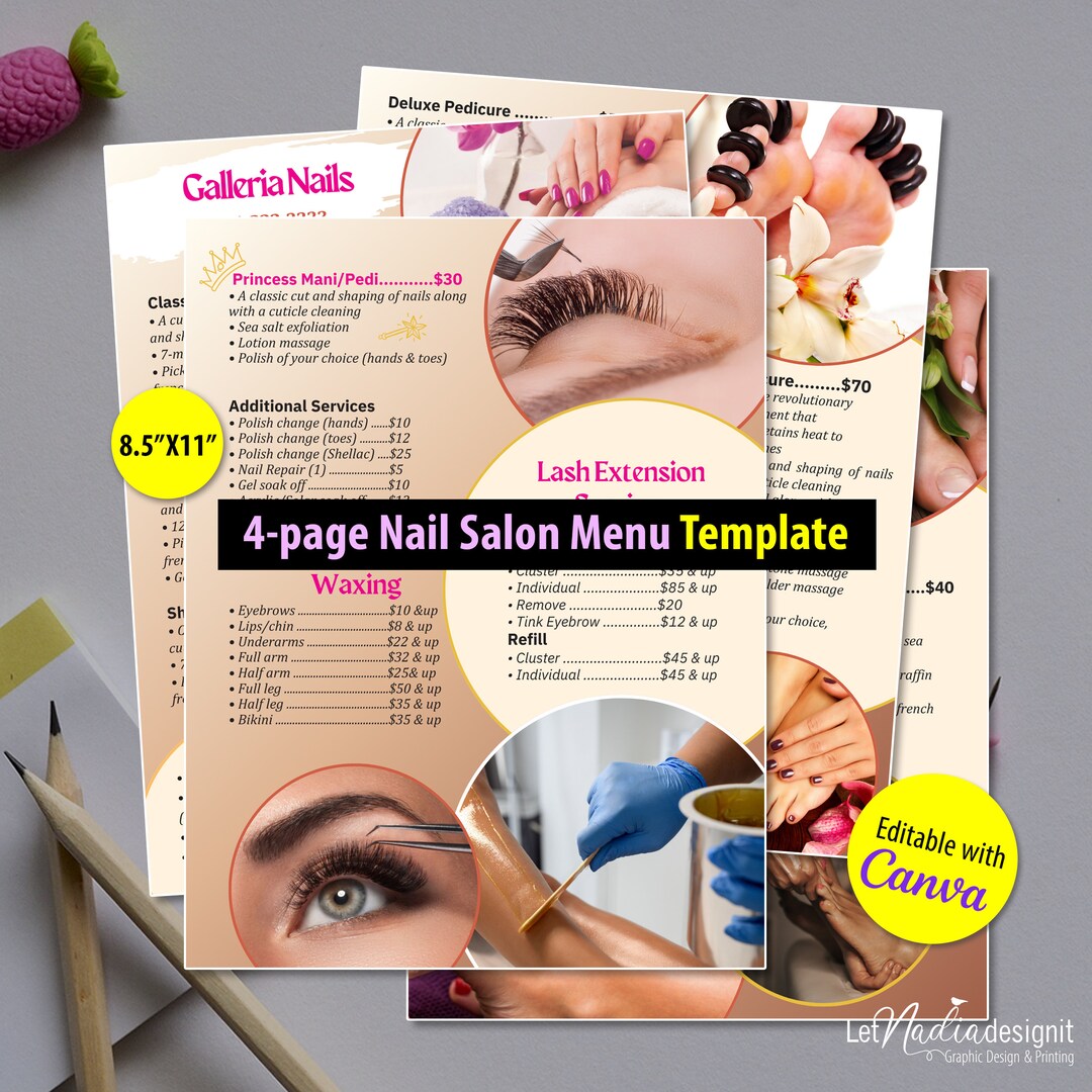 4-page Nail Salon Menu Template | Nail Salon Price List Template ...