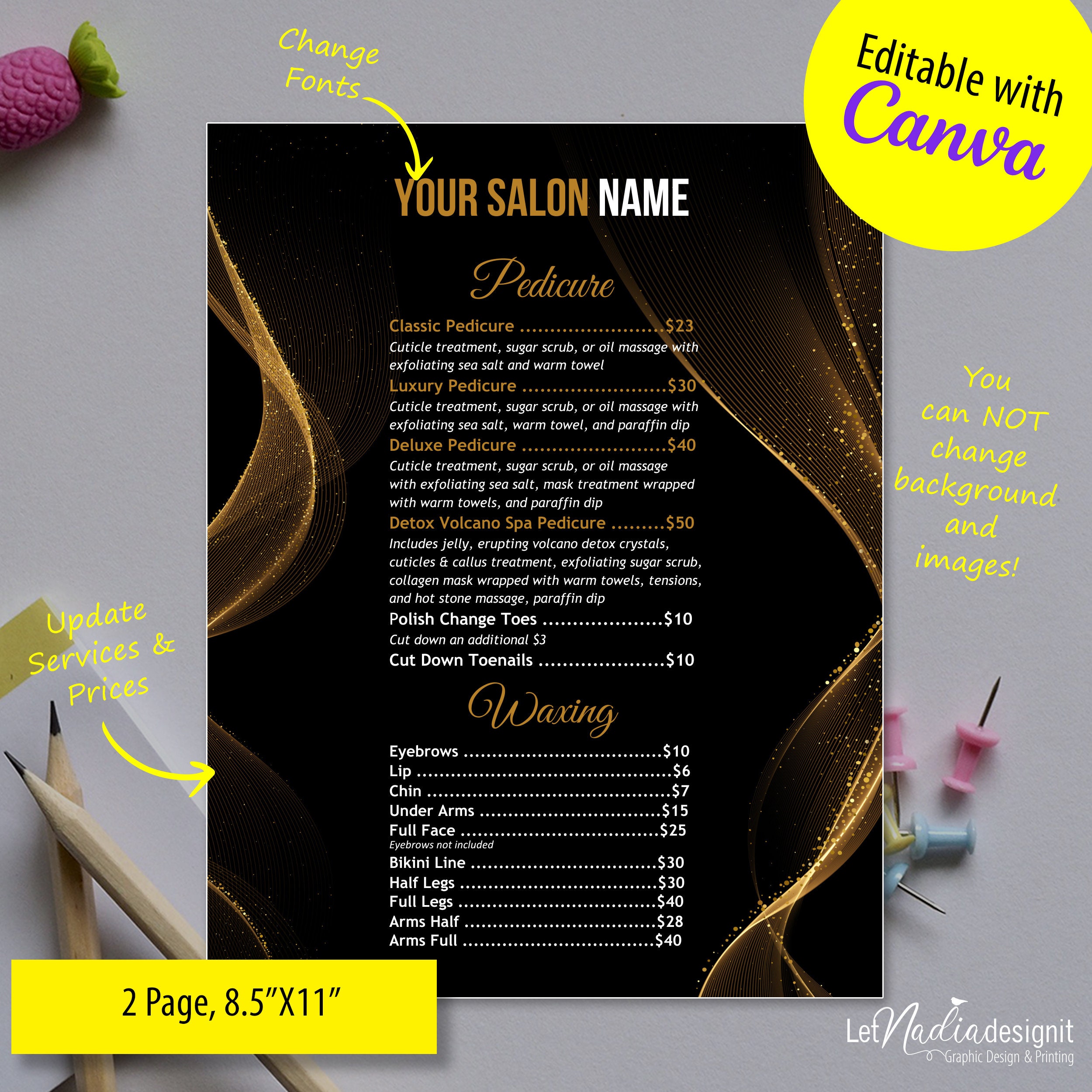 2-page Nail Salon Menu Template | Price List Template | Pedicure and ...