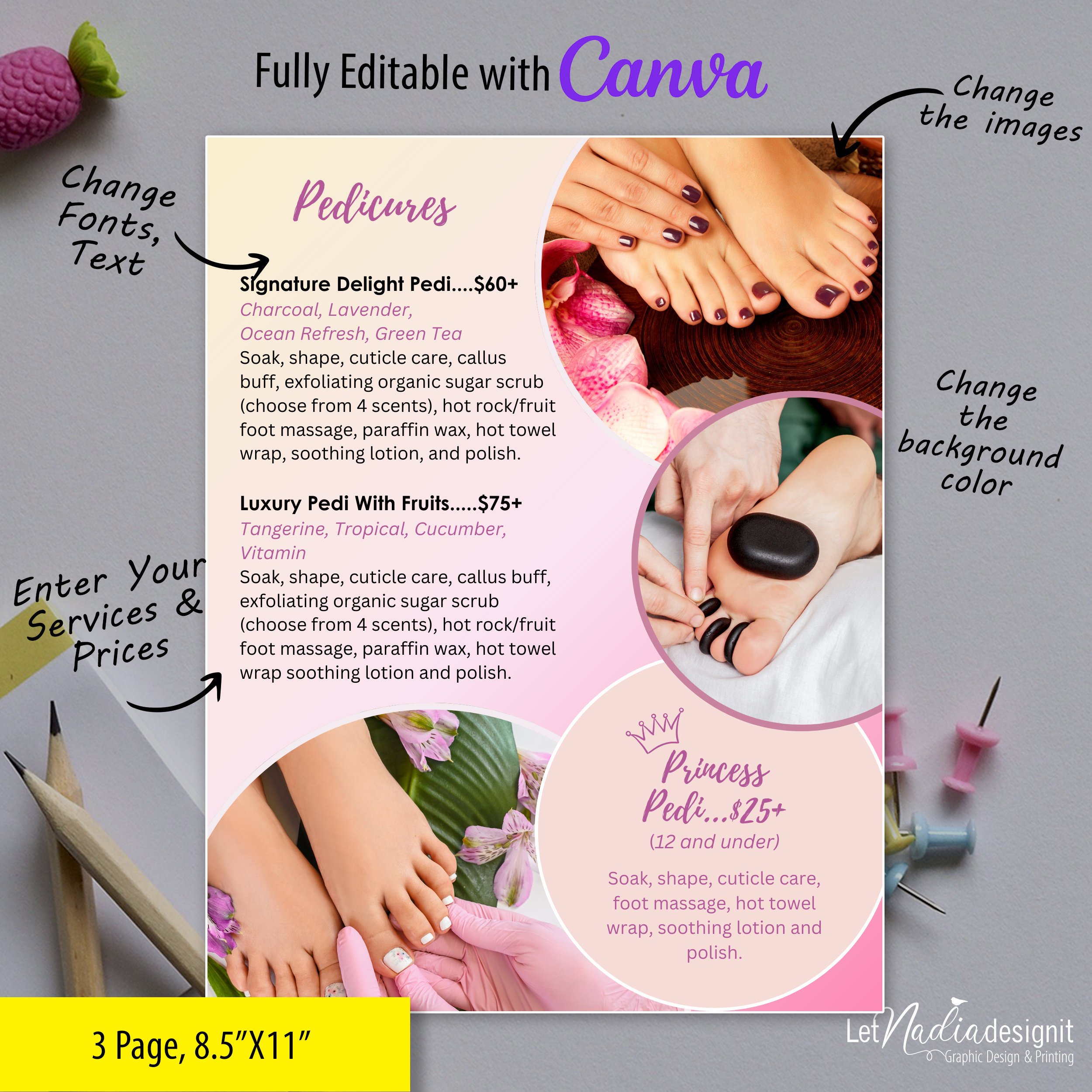 Nail Salon Menu Template | Lavender Price List (canva Editable, 8.5x11 ...