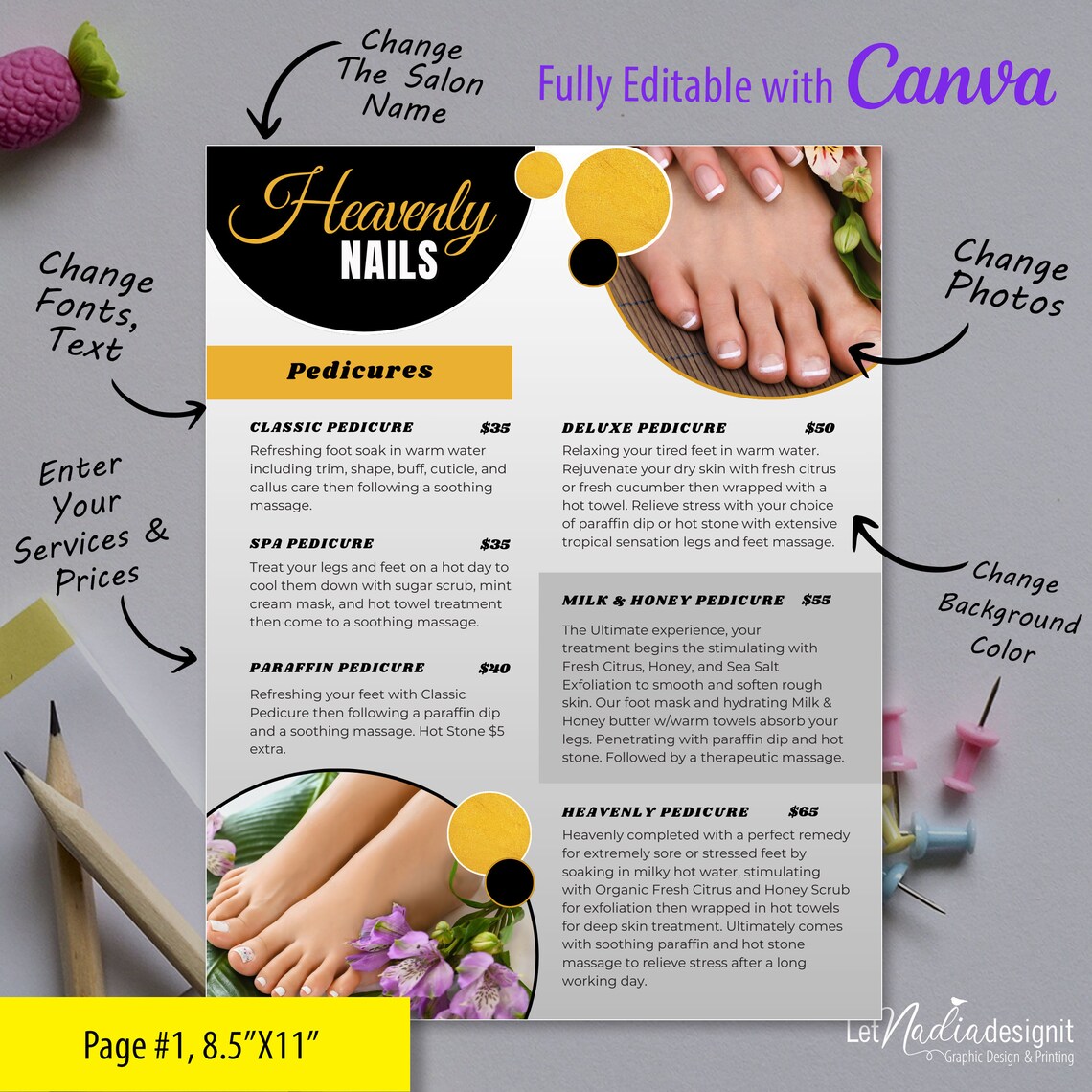 2-page Pedicure Menu Template | Nail Salon Price List Template ...