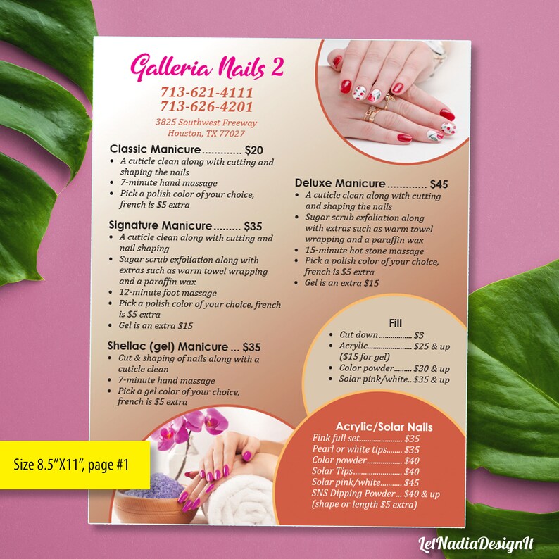 4 page Nail Salon Menu Nail Salon Price List Pedicure Etsy