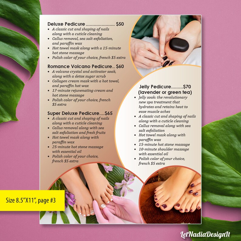 4 page Nail Salon Menu Nail Salon Price List Pedicure Etsy