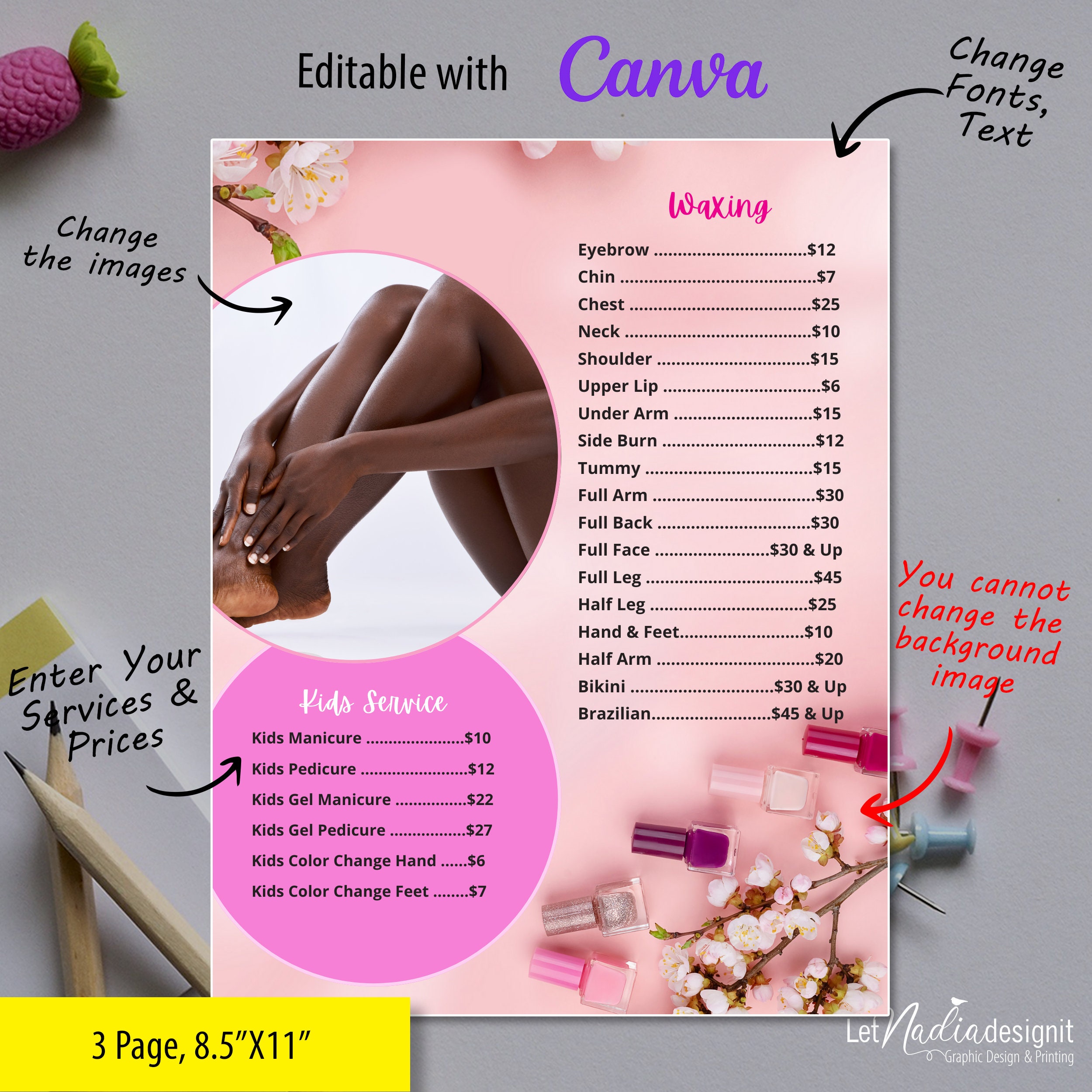 4-page Nail Salon Menu Template | Nail Salon Price List Template ...