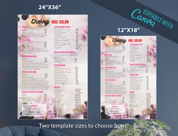 Nail Salon Menu Pedicure Menu Template Printable Figure Drawings