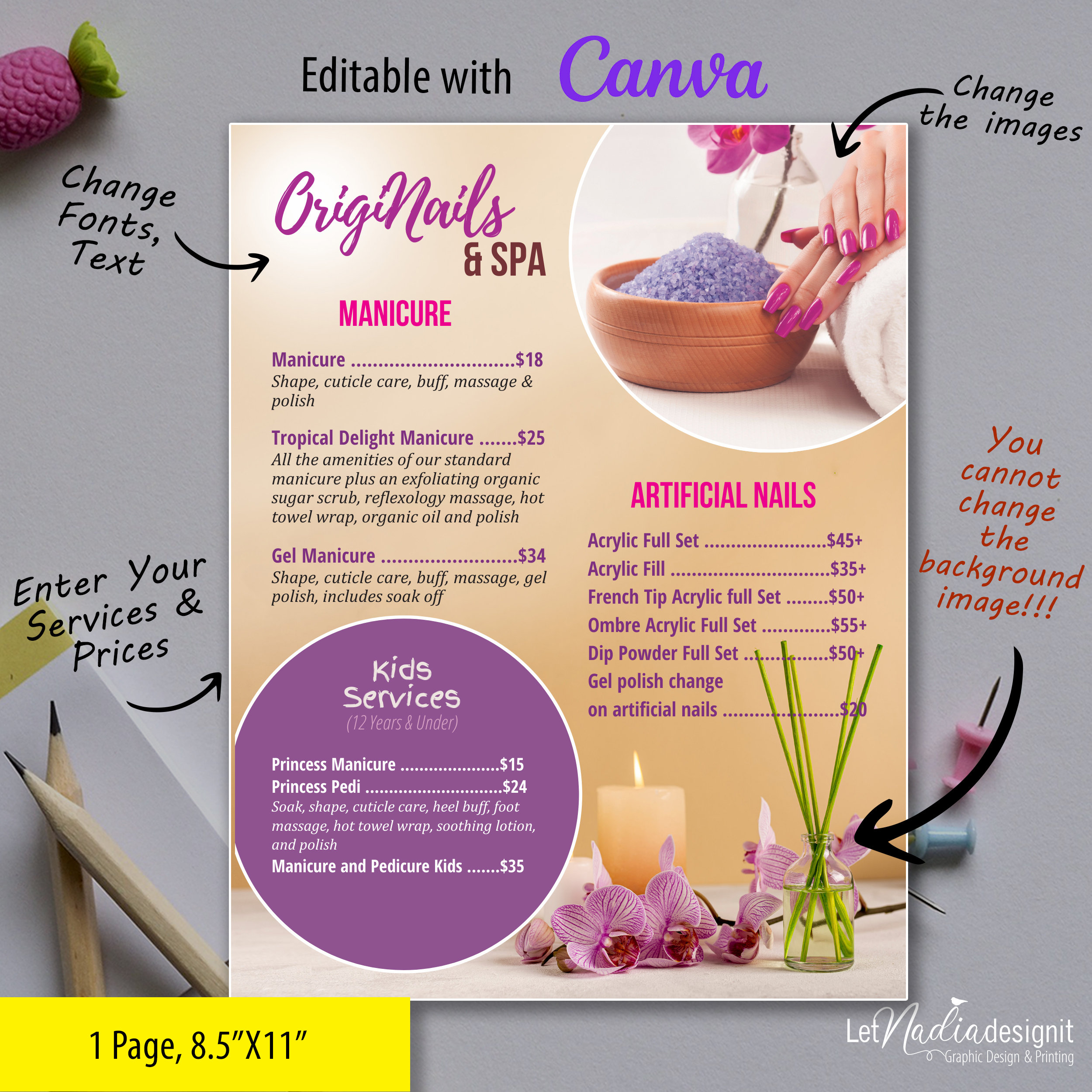 Nail Salon Menu Template | Manicure Pedicure Price List (canva Editable ...