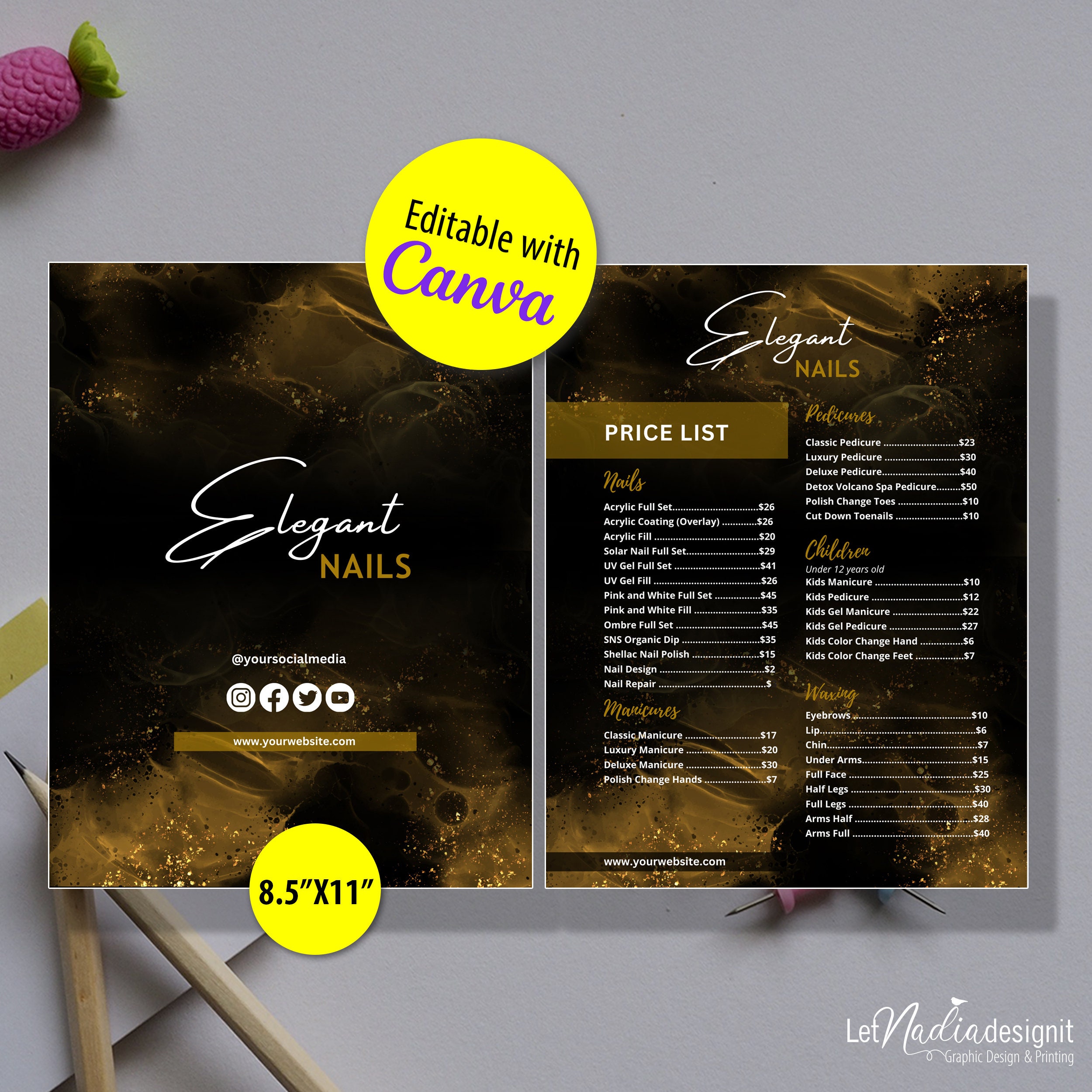 Nail Salon Price List Template | Nail Spa Services Menu Design ...