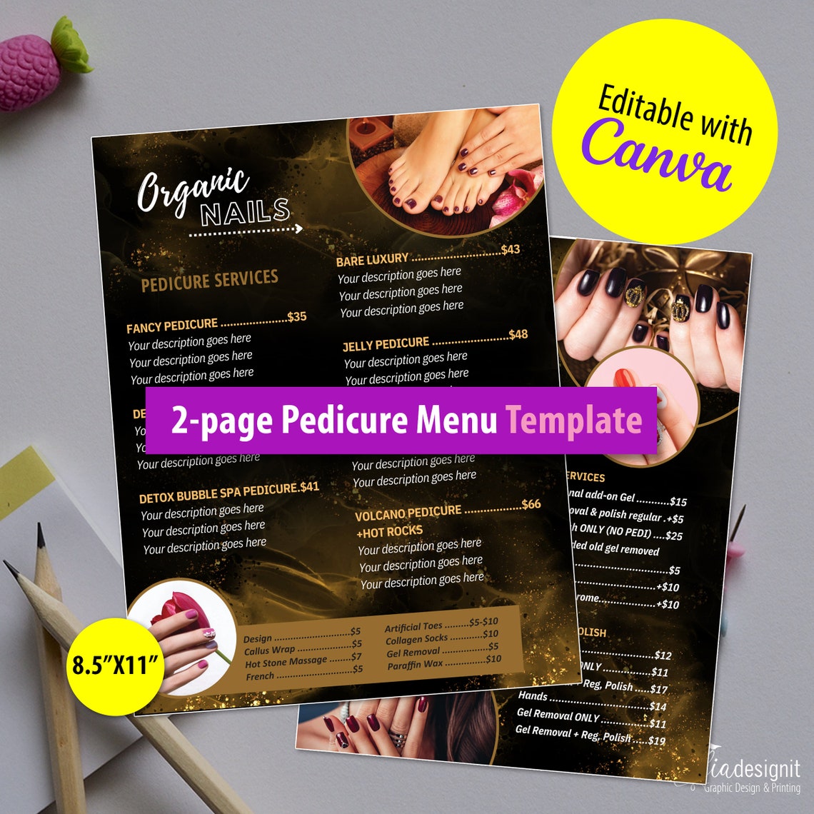 2-page Pedicure Menu Template | Nail Salon Price List Template ...