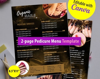 2-page Pedicure Menu Template | Nail Salon Price List Template ...
