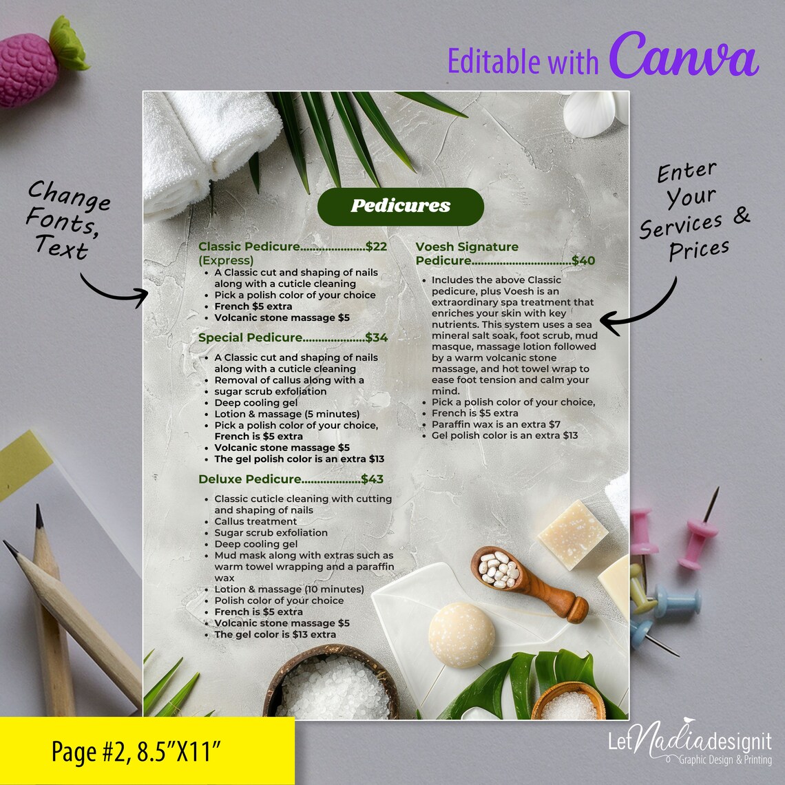Nail Salon Price List Template (4 Pages) | Manicure, Pedicure, Waxing ...