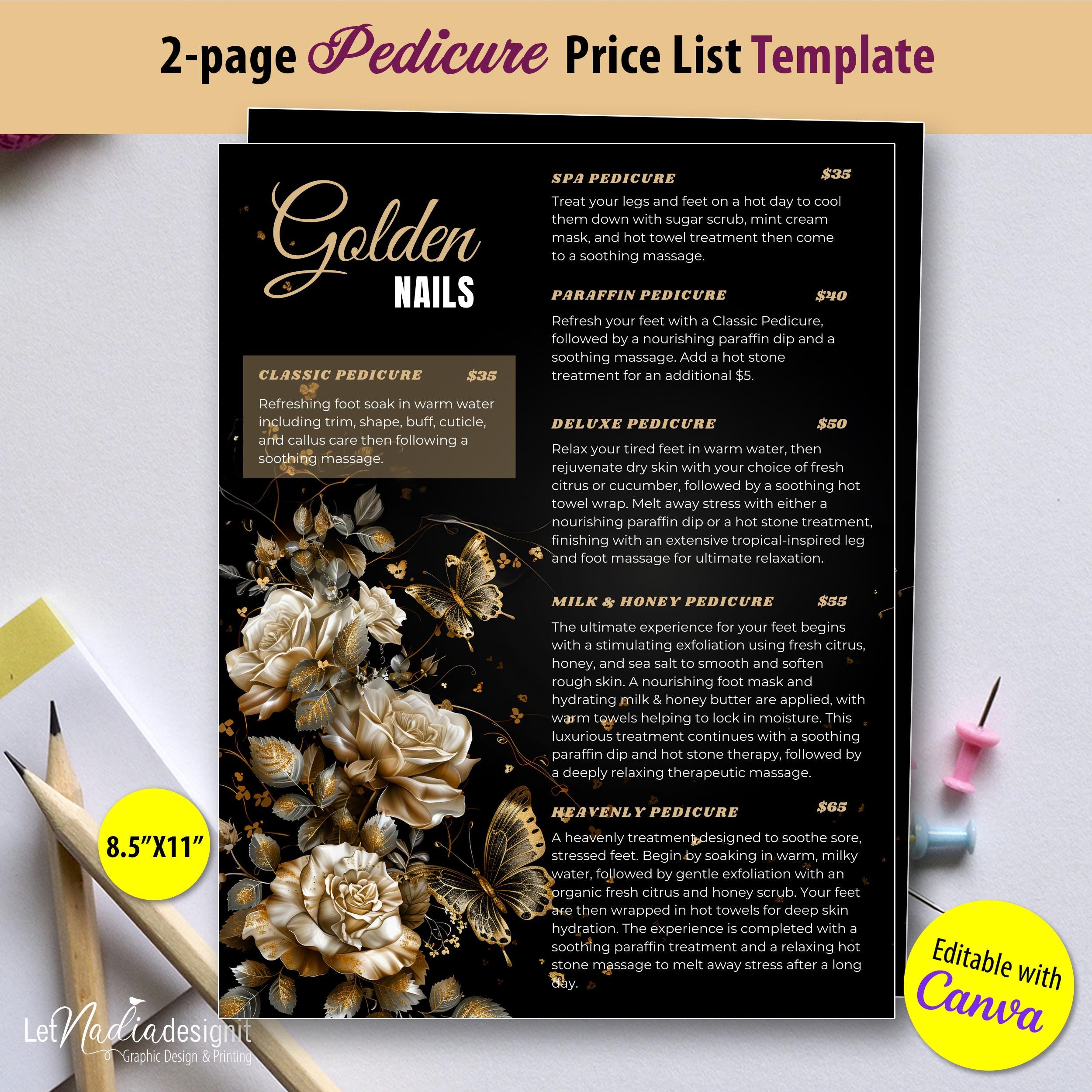 2-page Pedicure Menu Template | Nail Salon Price List Template ...