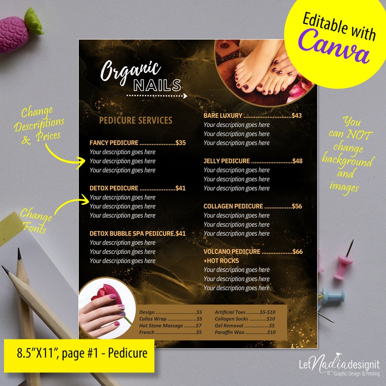 2-page Pedicure Menu Template Nail Salon Price List Template - Etsy