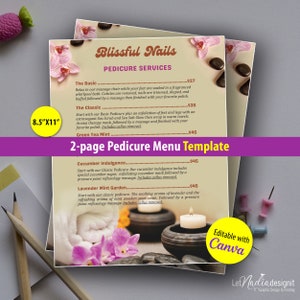 2-page Pedicure Menu Template | Nail Salon Price List Template ...