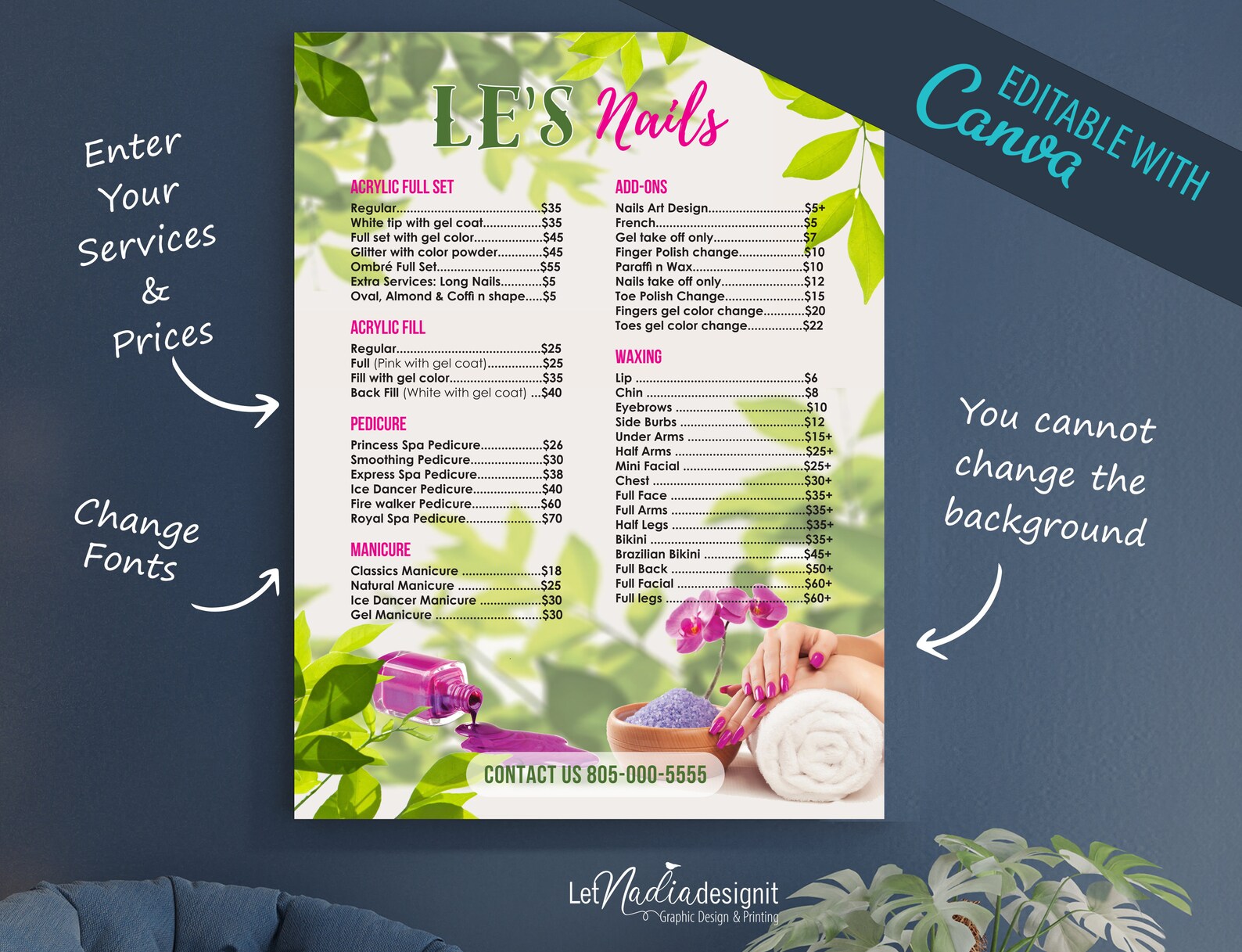 Nail Salon Menu Poster Template 36"x48" | 24"x36" | 12"x18" | Nail ...