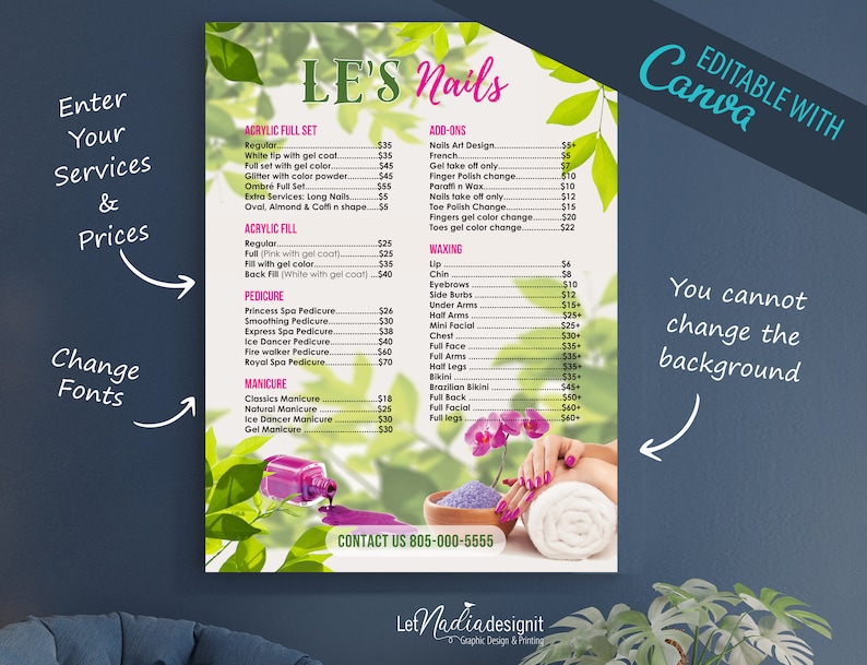 Nail Salon Menu Poster Template 36"x48" | 24"x36" | 12"x18" | Nail ...