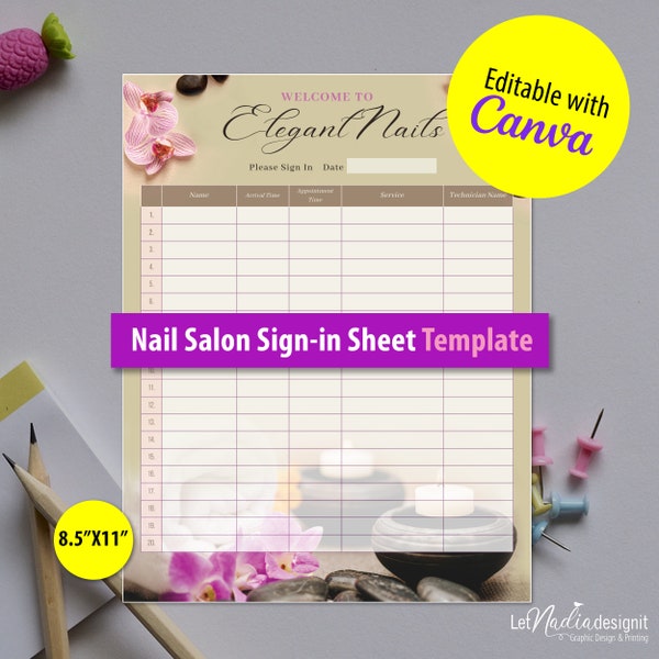 Nail Salon Sign in Sheet - Etsy