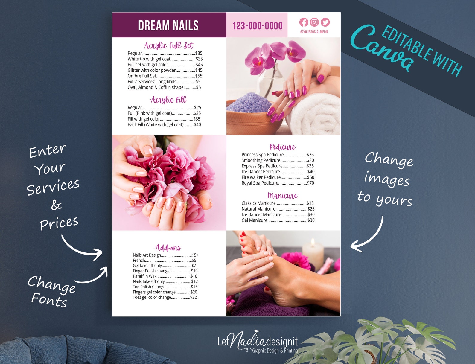 Customizable Nail Salon Price List Poster Templates - 24"x36" 36"x48 ...