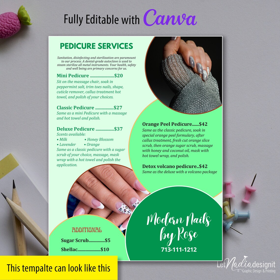 2-page Pedicure and Facials Menu Template | Nail Salon Price List ...