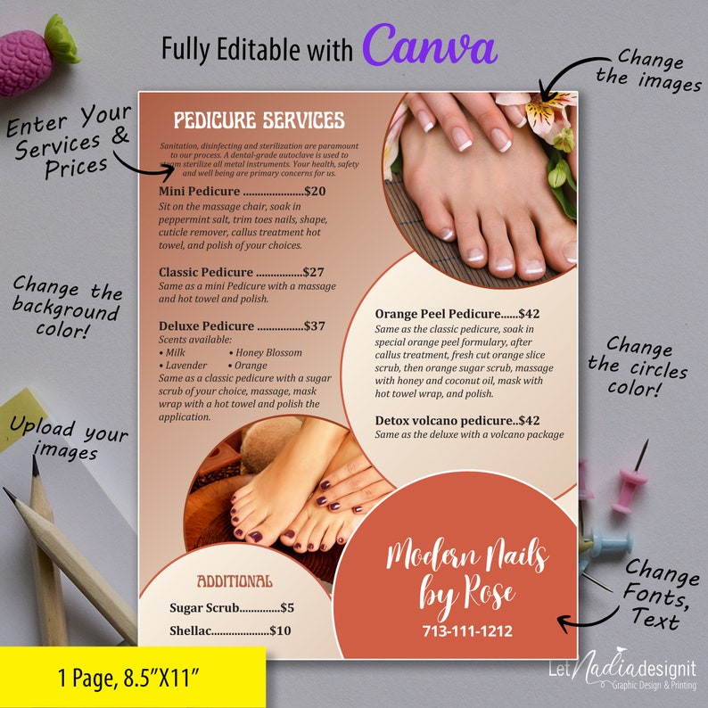2-page Pedicure and Facials Menu Template | Nail Salon Price List ...