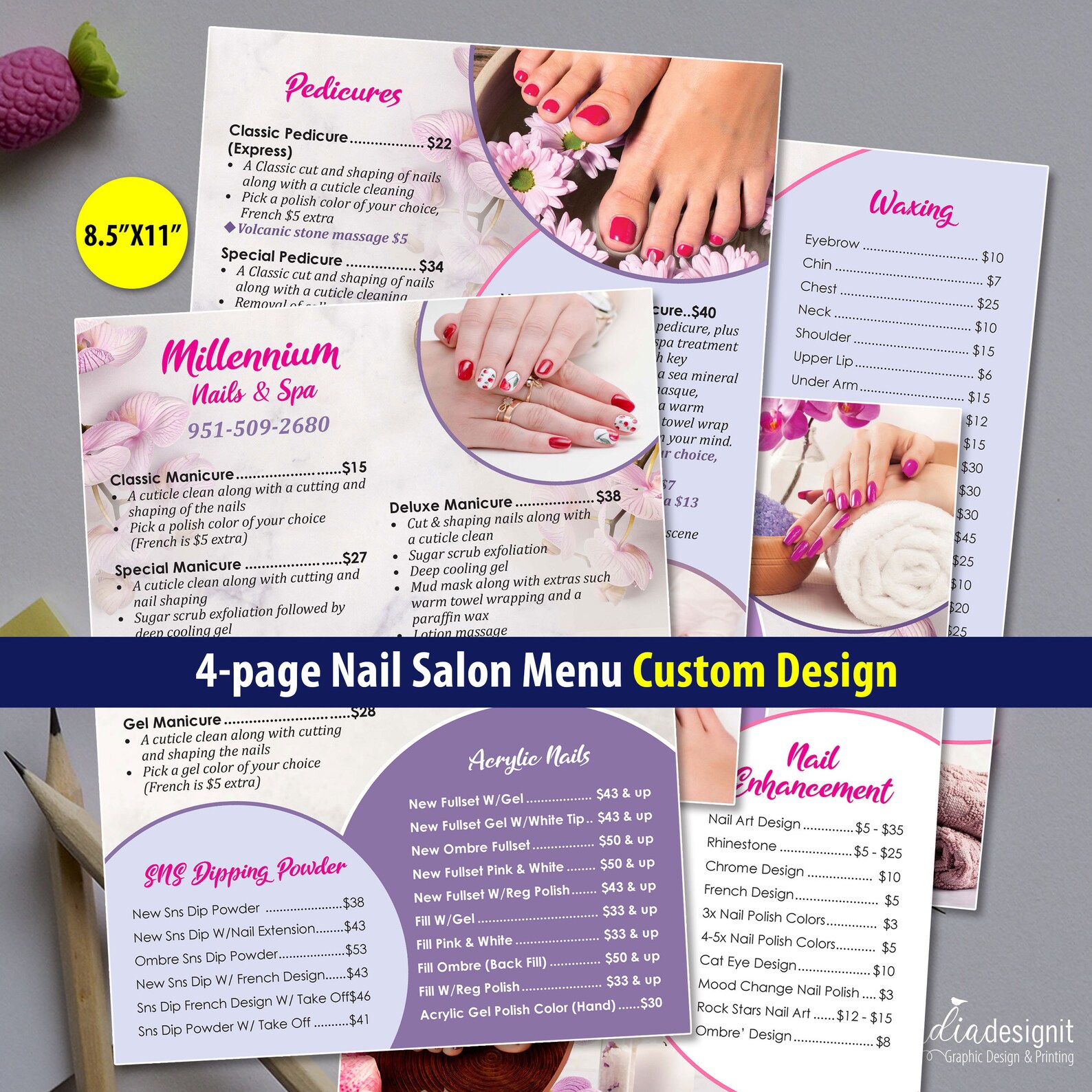 4-page Nail Salon Menu | Nail Salon Price List | Pedicure, Manicure ...