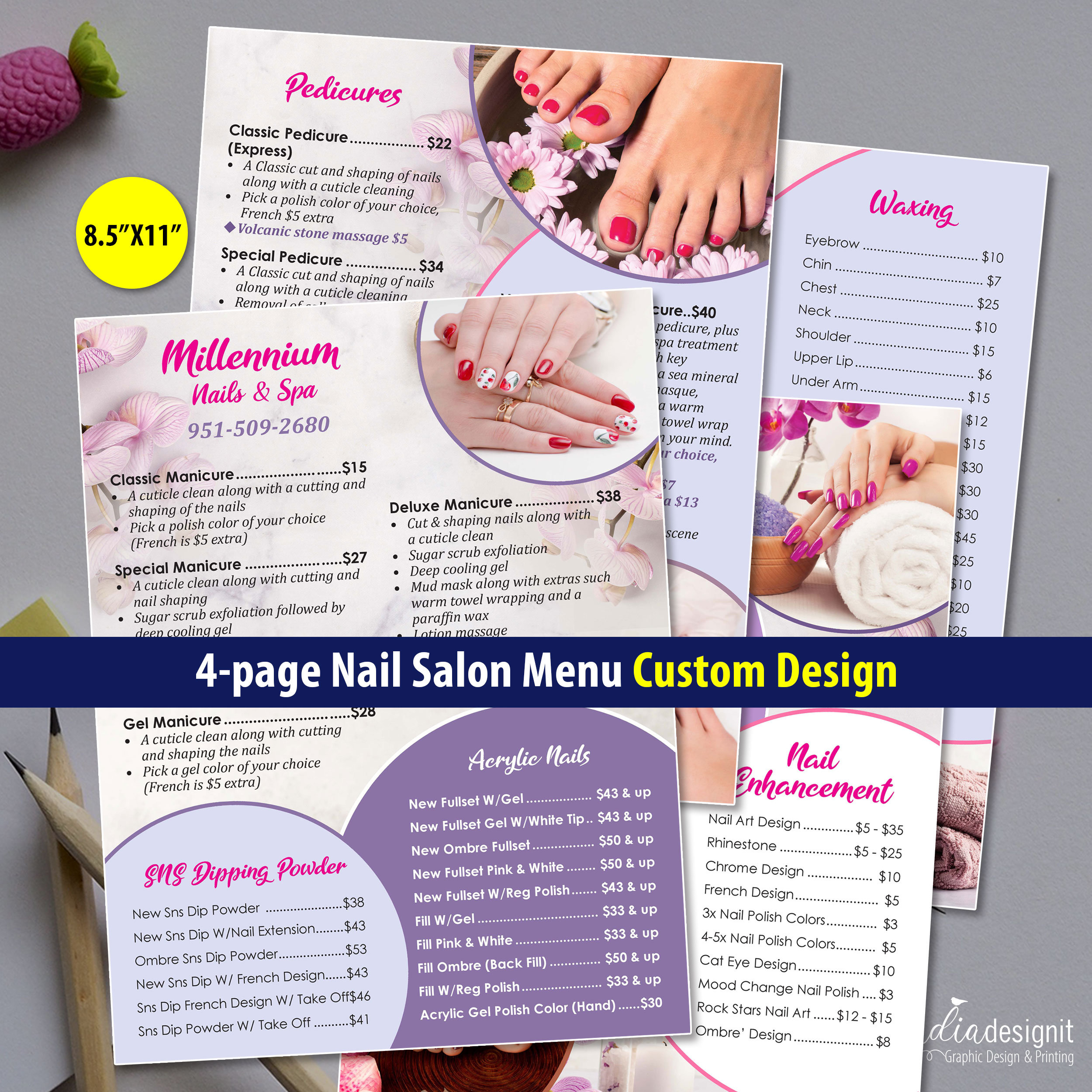 4-page Nail Salon Menu | Nail Salon Price List | Pedicure, Manicure ...