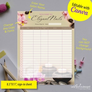 Nail Salon Sign-in Sheet Template 8.5X11 (TEMPLATE ONLY) | Editable ...