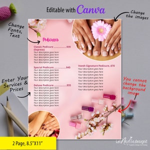 Nail Salon Menu Template (4 Pages) | Pedicure, Manicure, Waxing Price ...