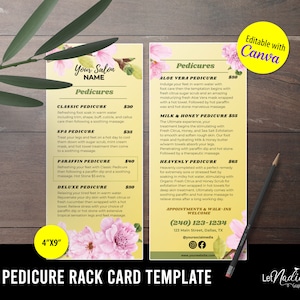 Pedicure Rack Card Template 4x9 Pedicures Price List Nail Salon Menu ...