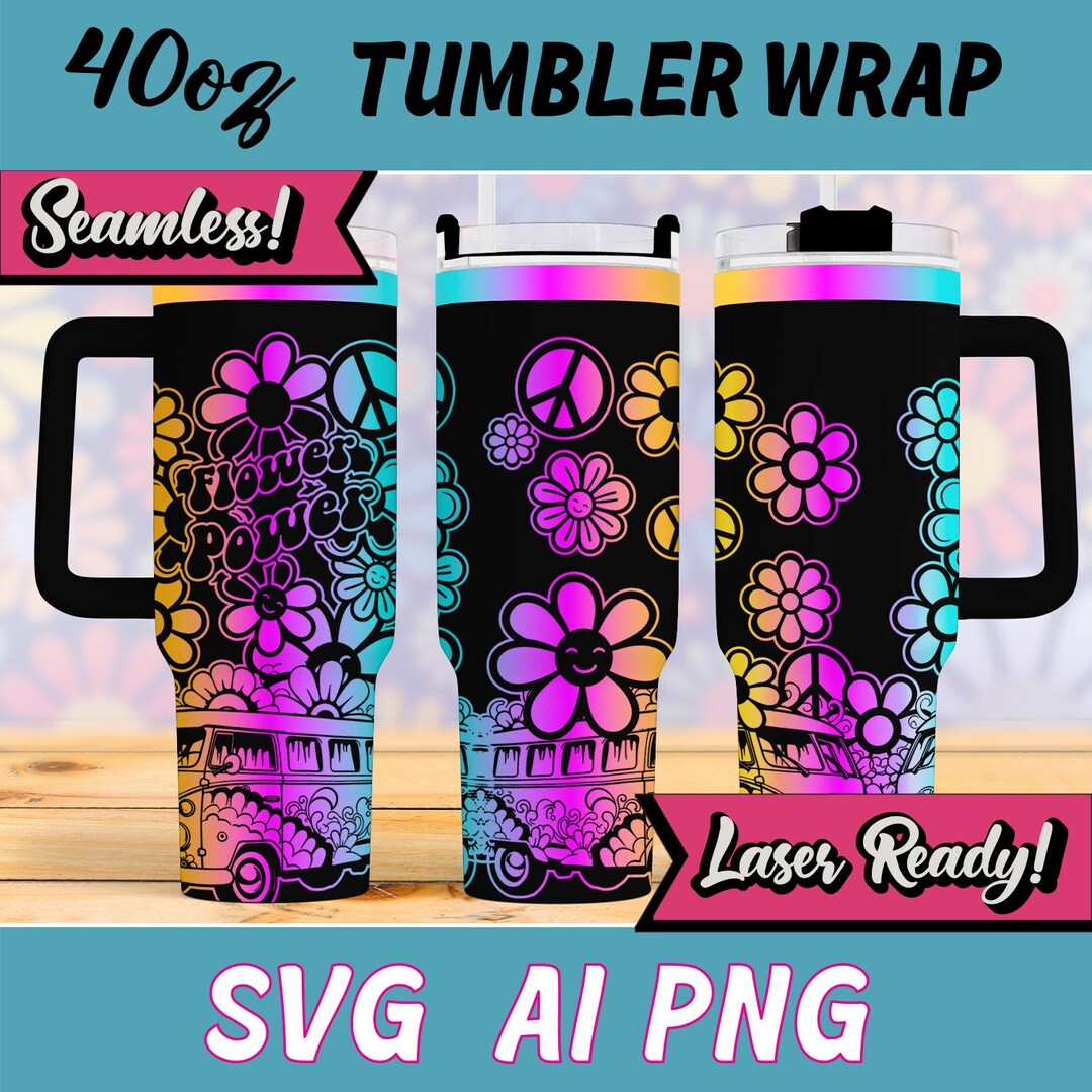 Groovy Flower Power , 40oz Wrap Svg, Hippie Svg, Tumbler Full Wrap, VW ...