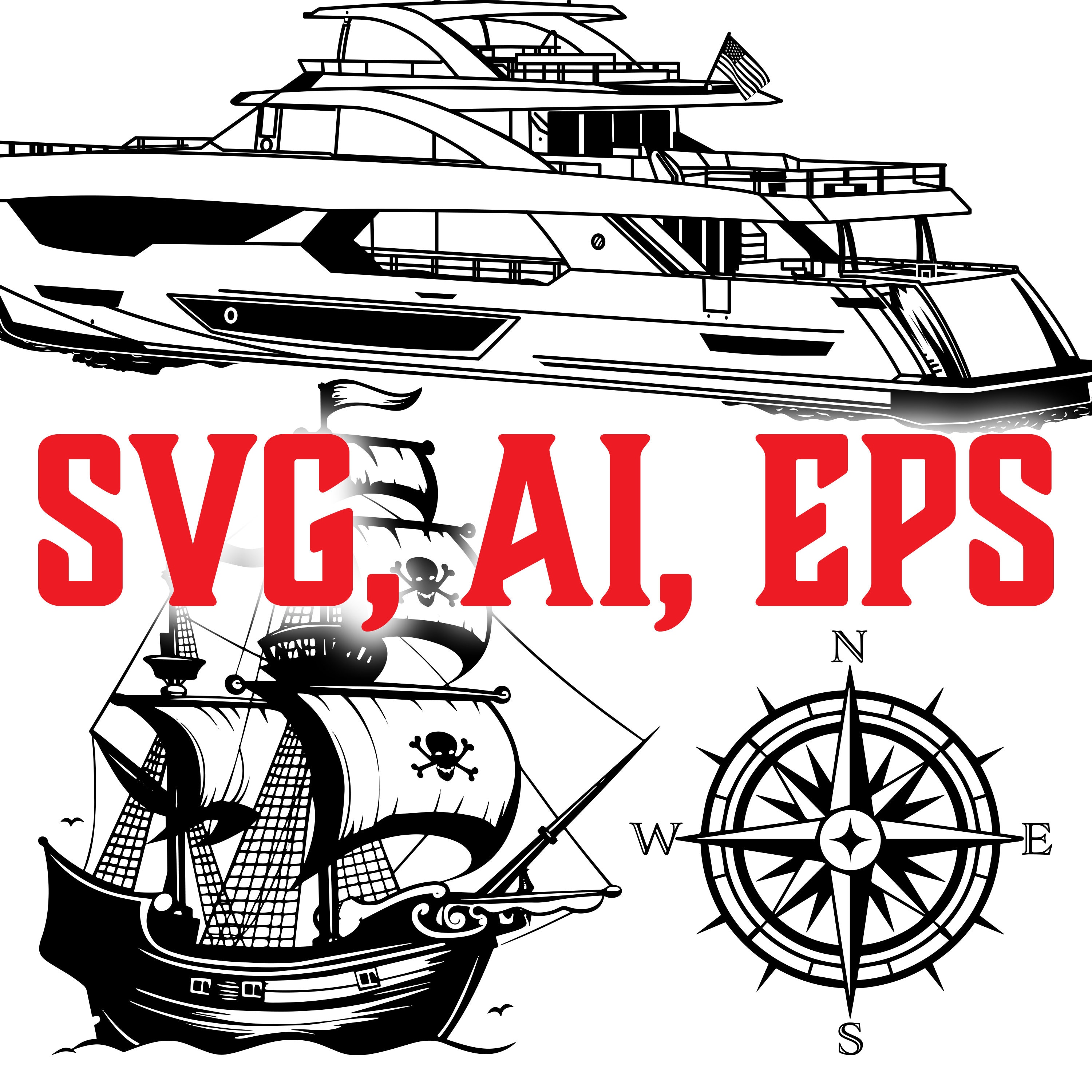 Boats and Ships SVG Bundle | Nautical | Pirate Ship | Yacht ...