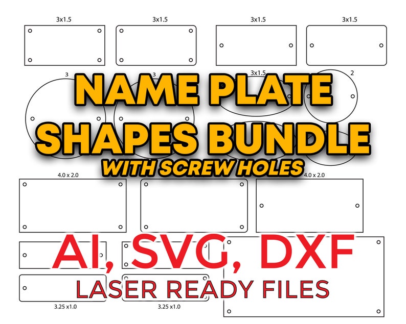 Tags and Name Plates Shapes With Screw Holes, Bundle, Labels, SVG, AI ...