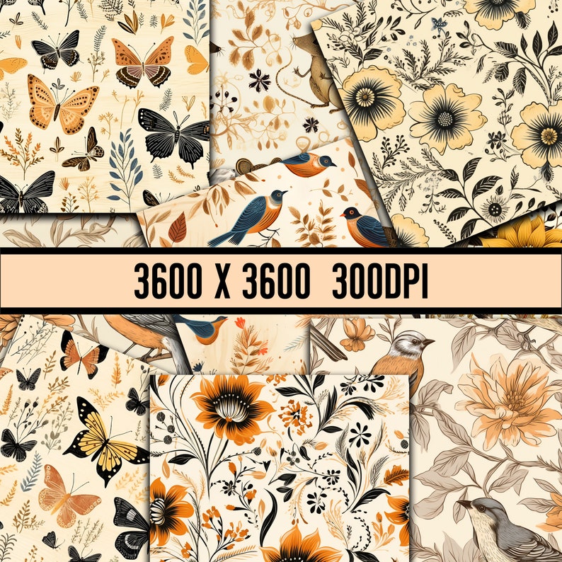 Vintage Textile Print, Seamless Pattern, Digital Paper, Birds Pattern ...