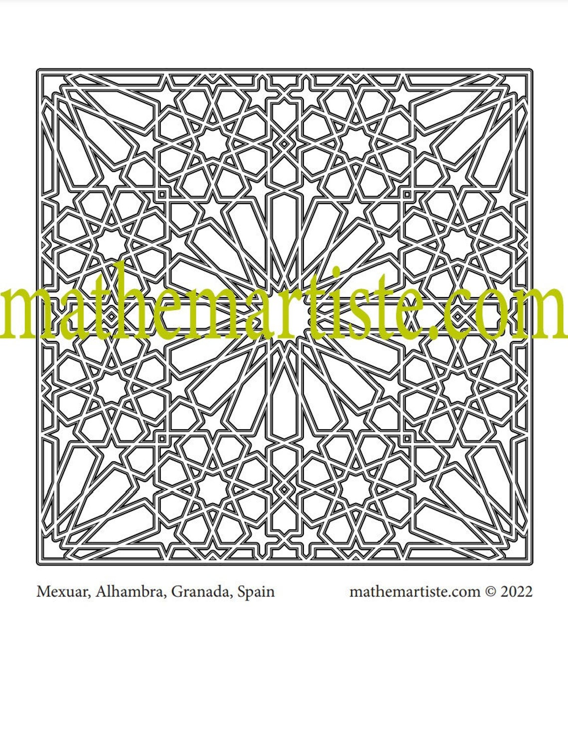 Islamic Geometry Coloring Page - Alhambra -- Math Art Coloring ...