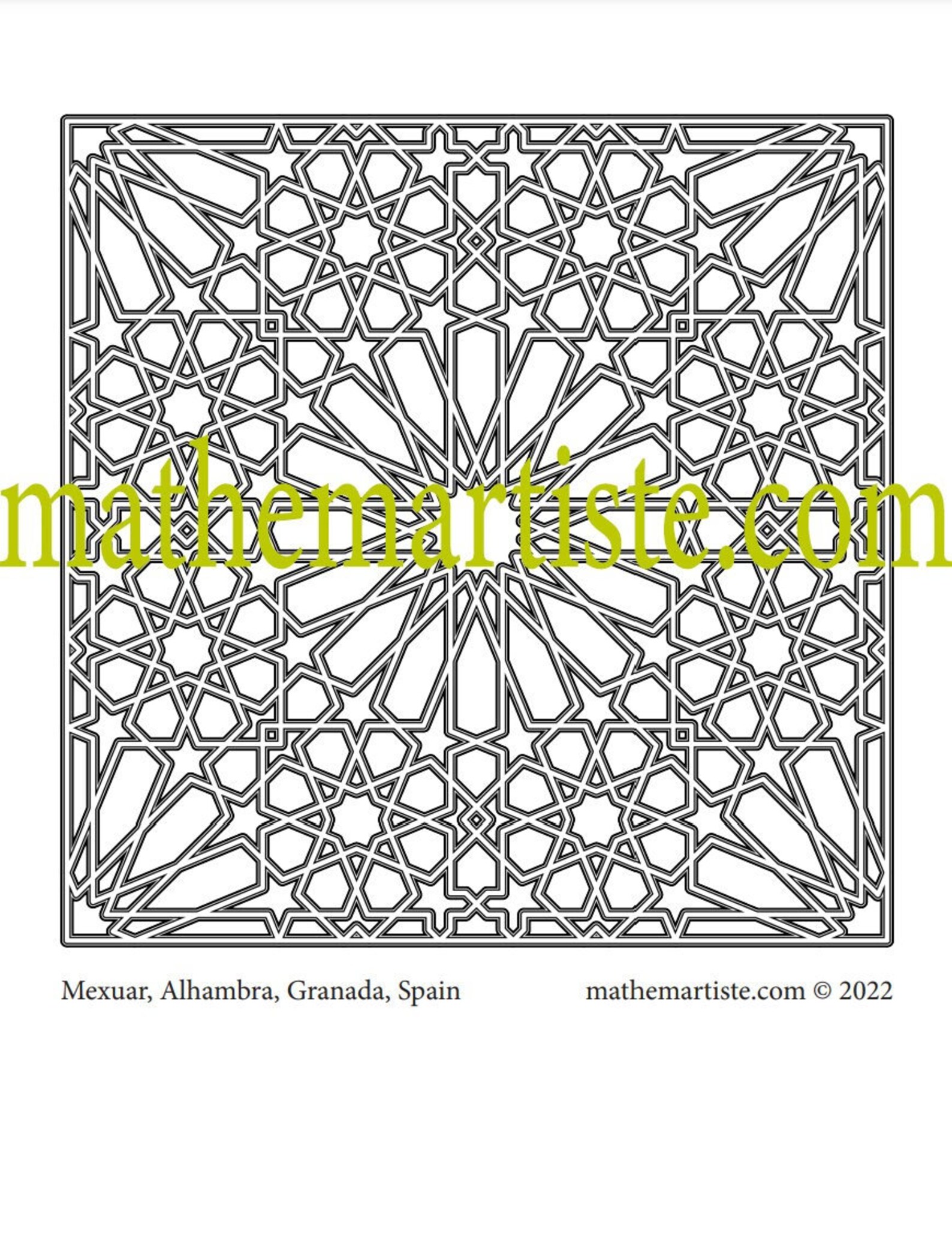 Islamic Geometry Coloring Page Alhambra Math Art Coloring Sacred ...