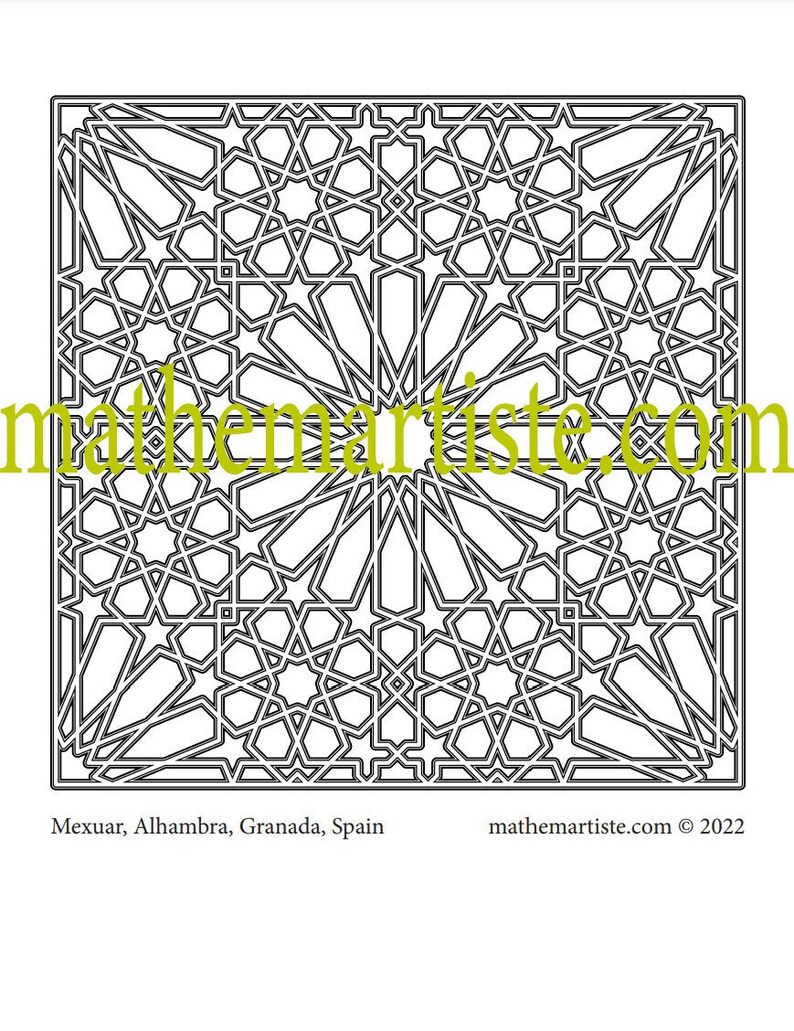 Islamic Geometry Coloring Page - Alhambra -- Math Art Coloring ...