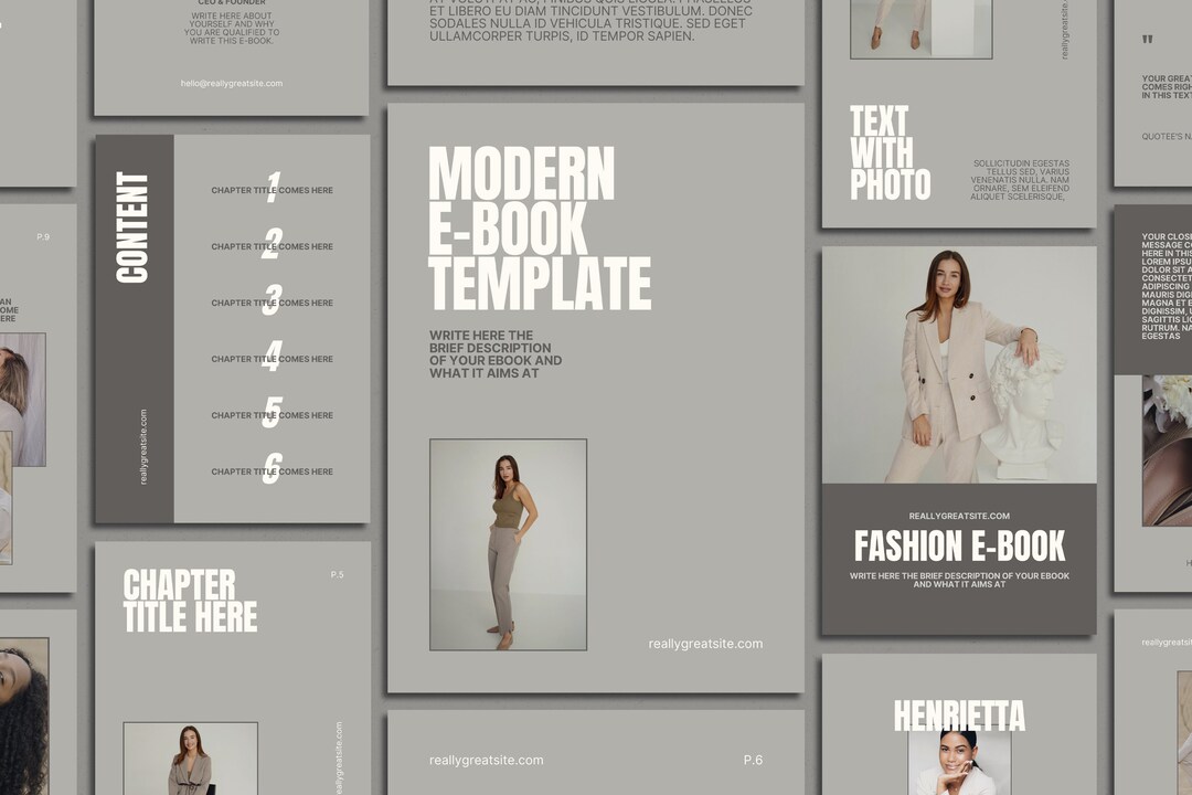 Modern E-book Template for Canva - Minimalist and Simple Layout, Grey ...