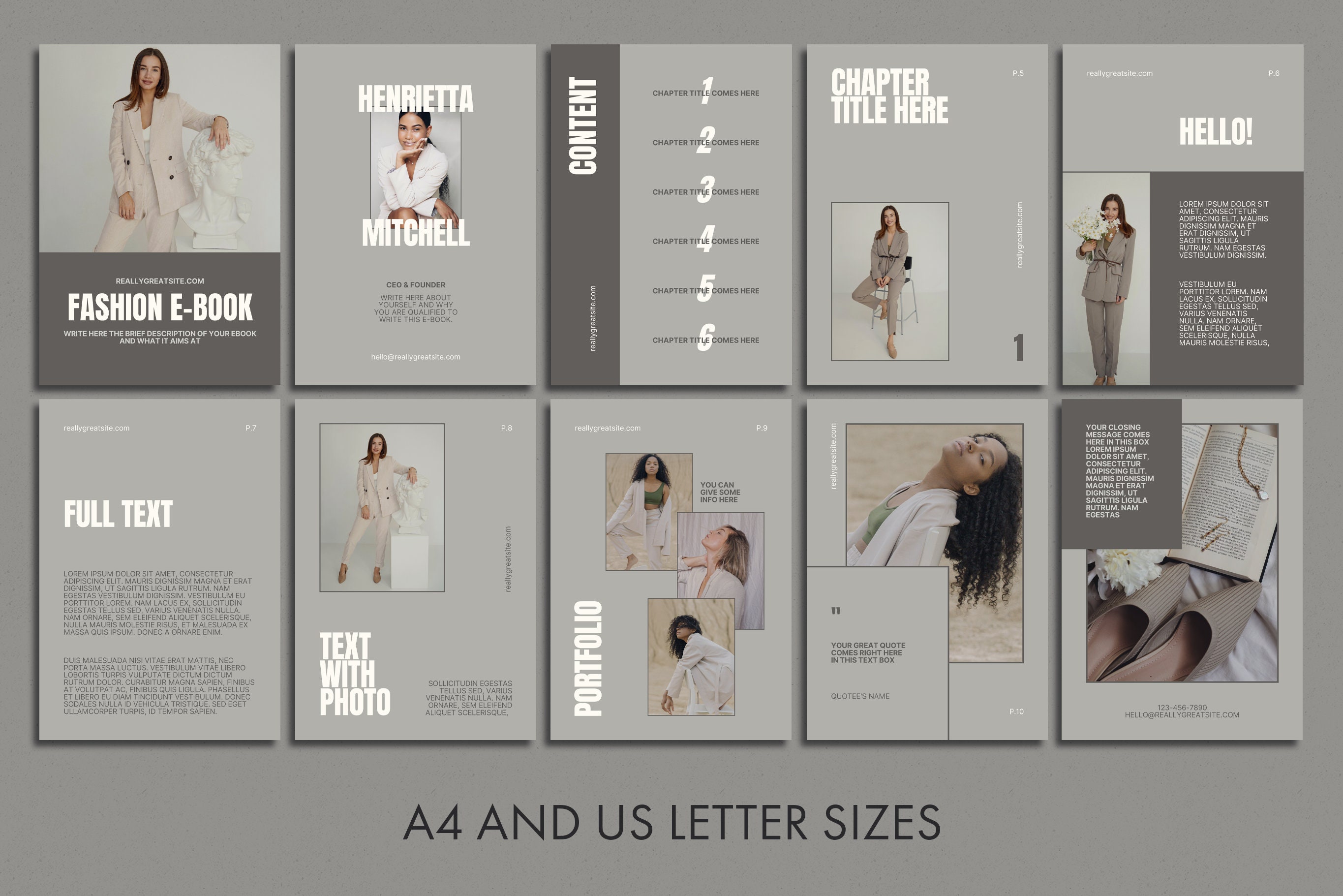 Modern E-book Template for Canva - Minimalist and Simple Layout, Grey ...