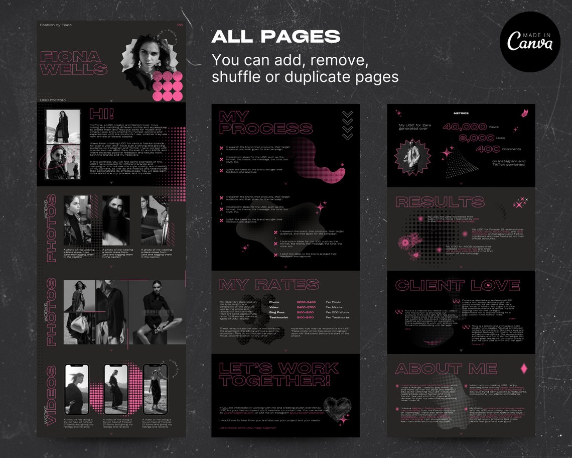 UGC Fashion Portfolio Template Canva, Dark Pink Minimalist UGC Website ...