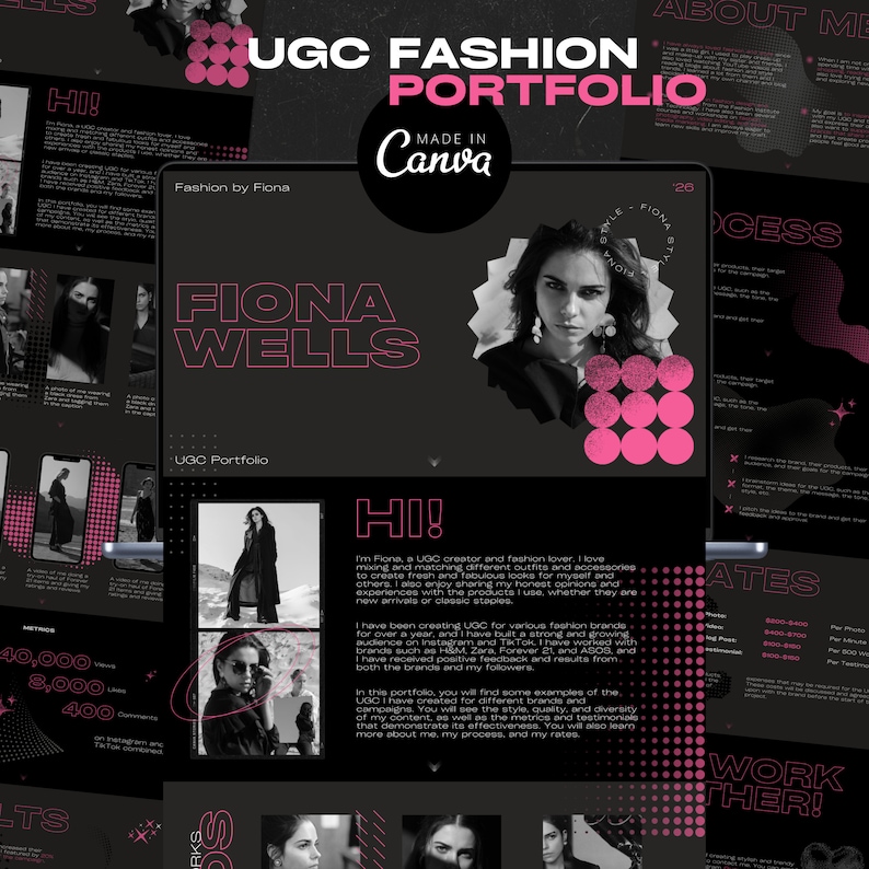 UGC Fashion Portfolio Template Canva, Dark Pink Minimalist UGC Website ...
