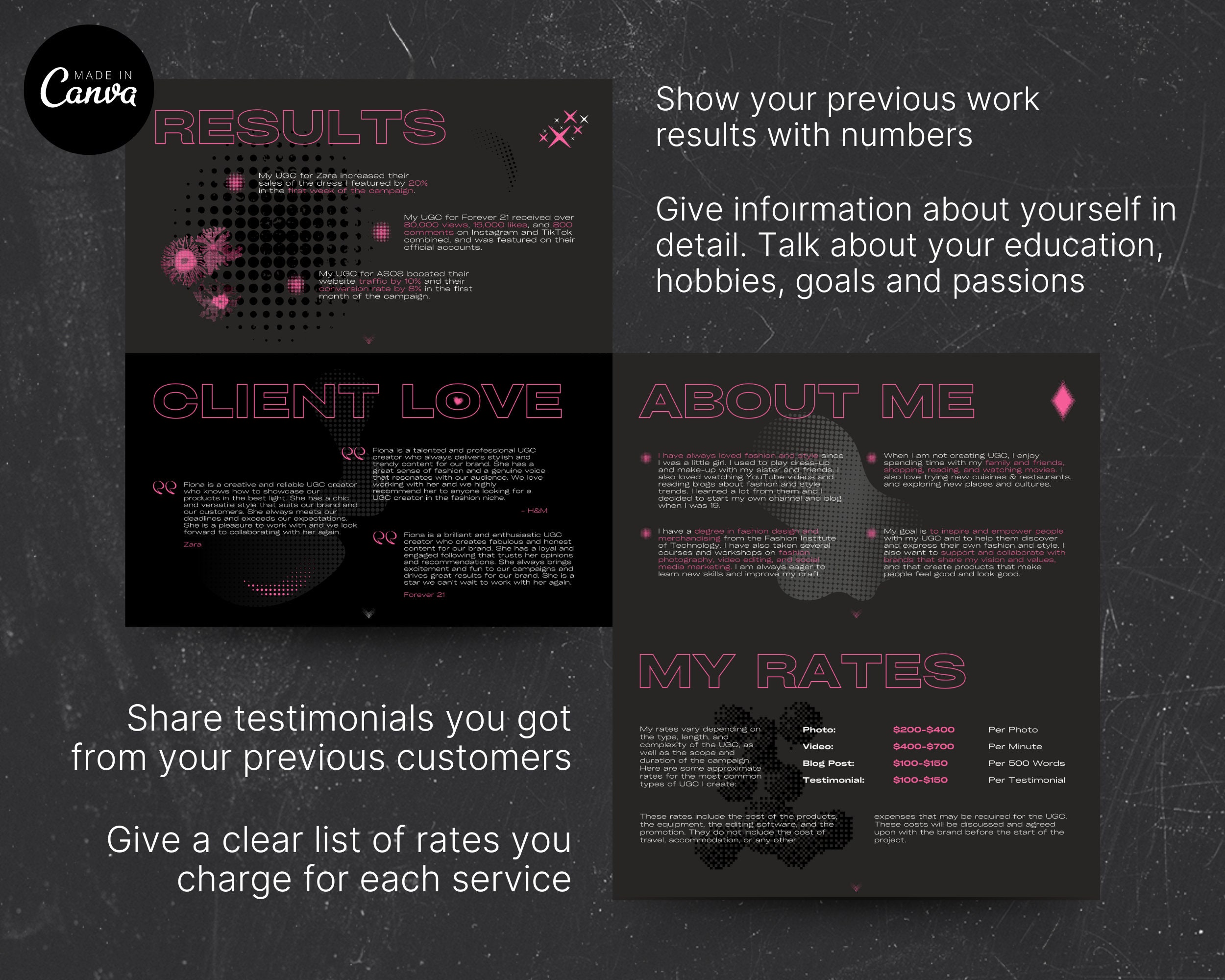 UGC Fashion Portfolio Template Canva, Dark Pink Minimalist UGC Website ...