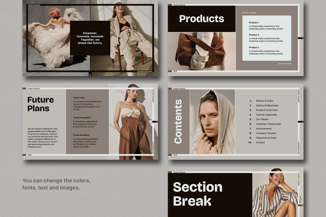 Cynthia Project Proposal Template, Canva, Powerpoint, Earth Tones, Neutral Colors, Fashion ...