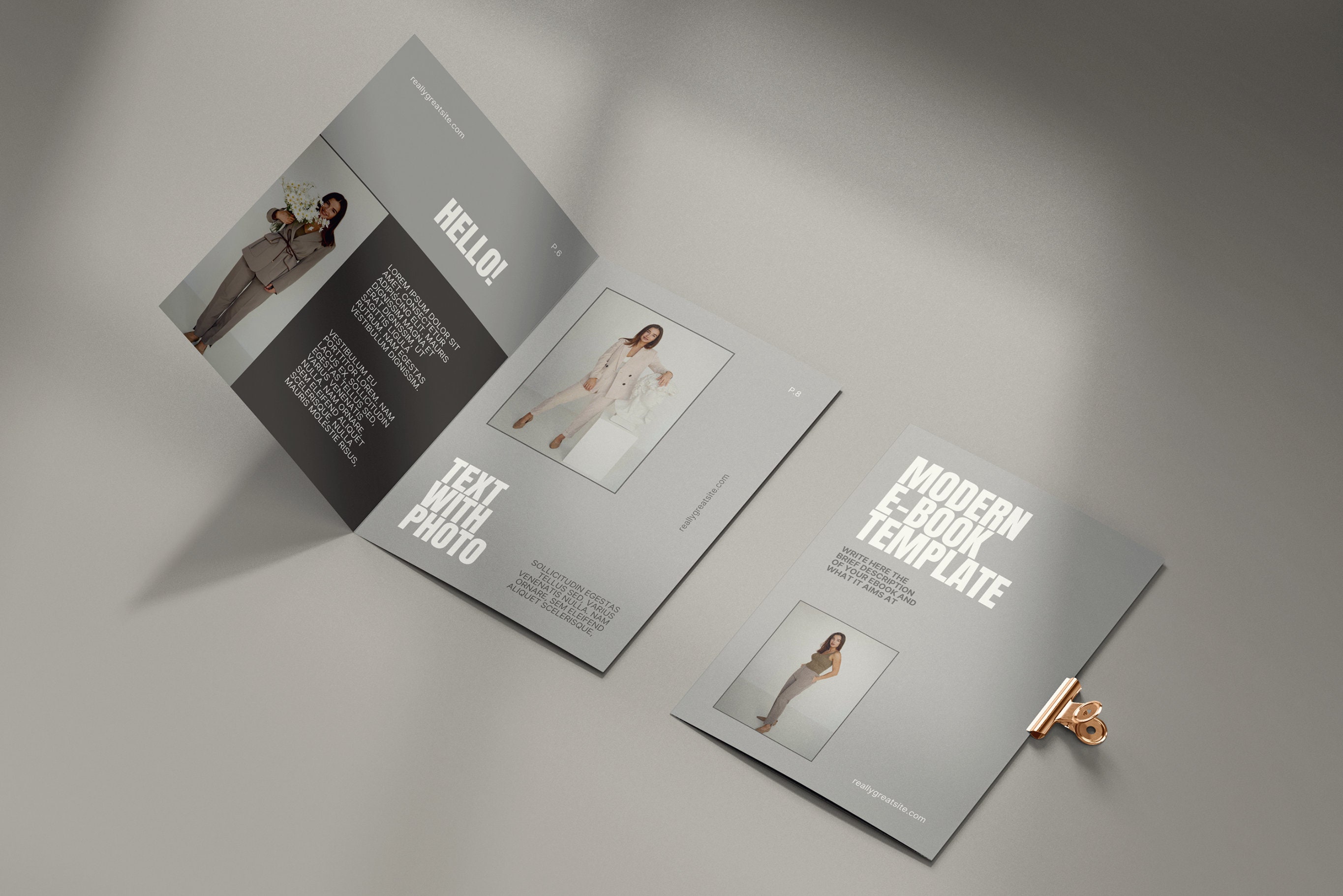 Modern E-book Template for Canva - Minimalist and Simple Layout, Grey ...
