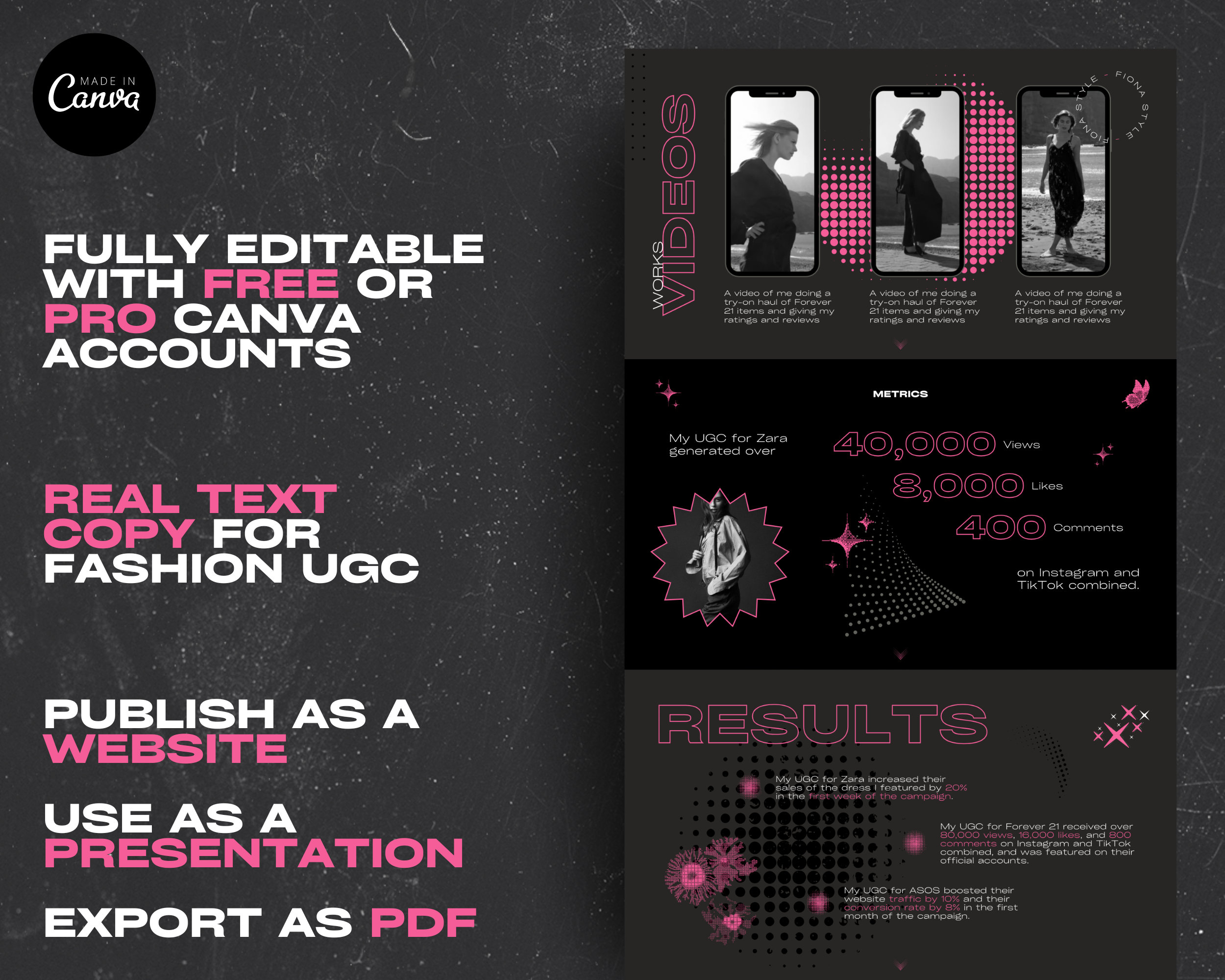 UGC Fashion Portfolio Template Canva, Dark Pink Minimalist UGC Website ...
