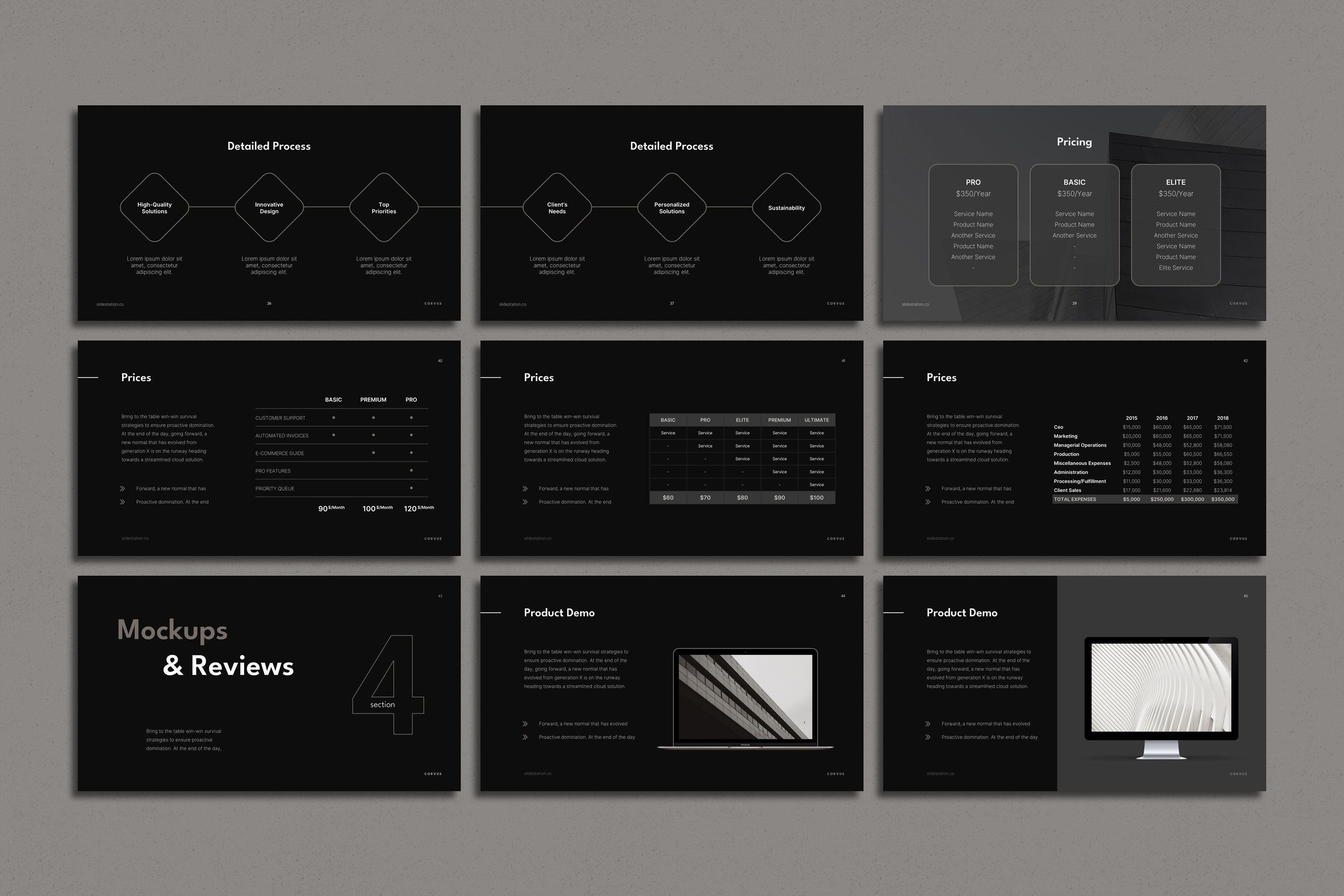 Corvus Minimalist Architecture Presentation - Dark Theme, Black, Beige, Neutral Colors, Sleek ...