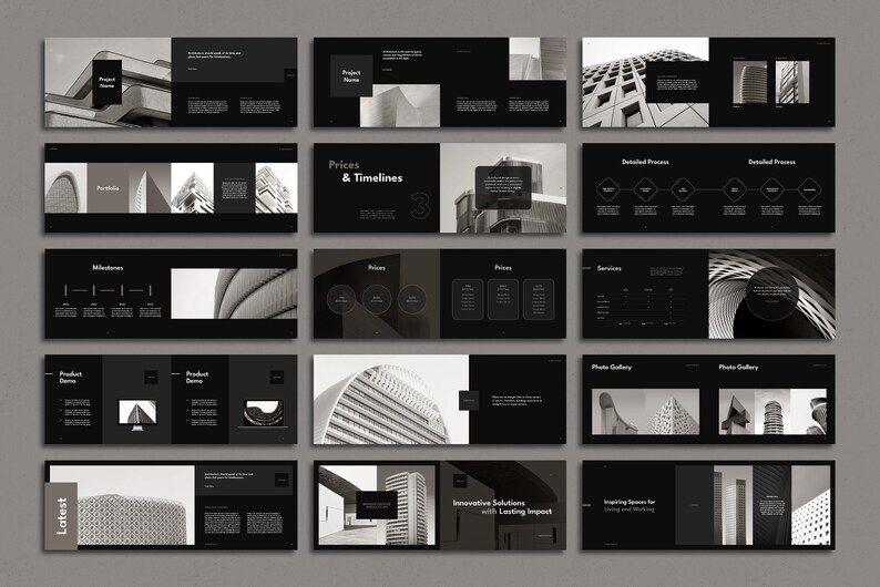Minimalist Architecture Brochure Template With Dark Theme, Landscape ...