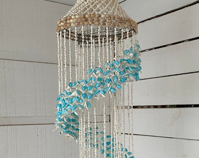 Vintage Large Cowrie Shell Hanging Chandelier, Shell Hanging Fixture ...