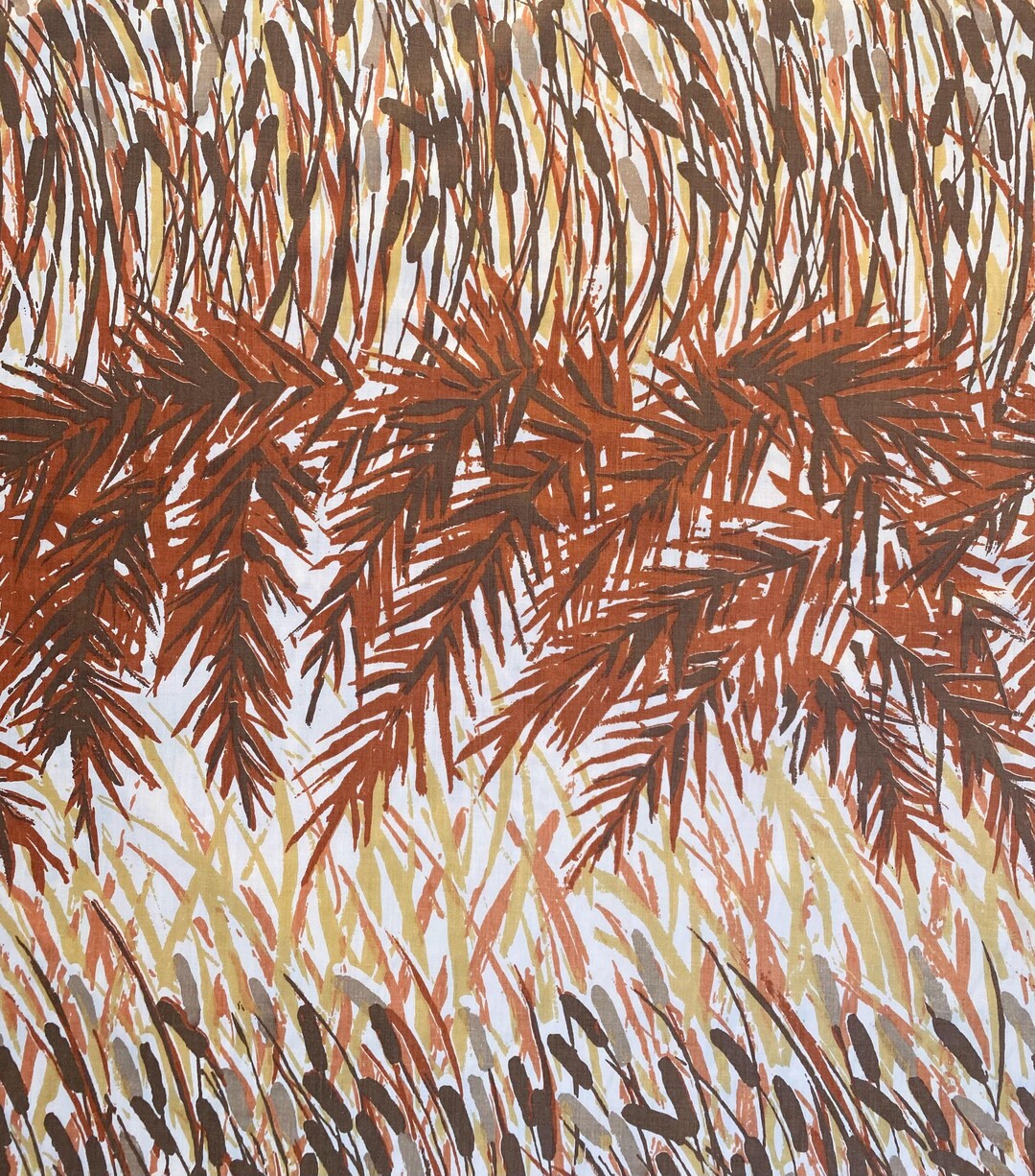Vintage Brown, Rust and Gold Queen Flat Sheet Cattail Pattern 1970's - Etsy