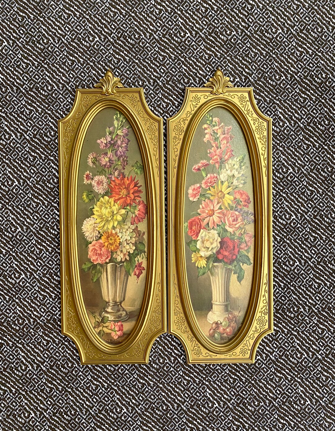 Vintage Syroco Cecil Rubino Floral Wall Hangings, Vintage Floral Prints ...