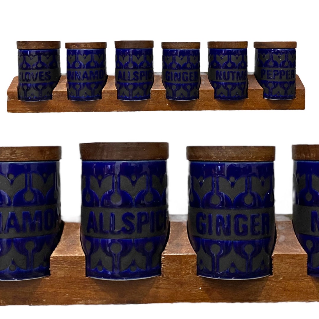 Hornsea Pottery Midnight Blue Spice Jars, Retro Kitchen Storage ...