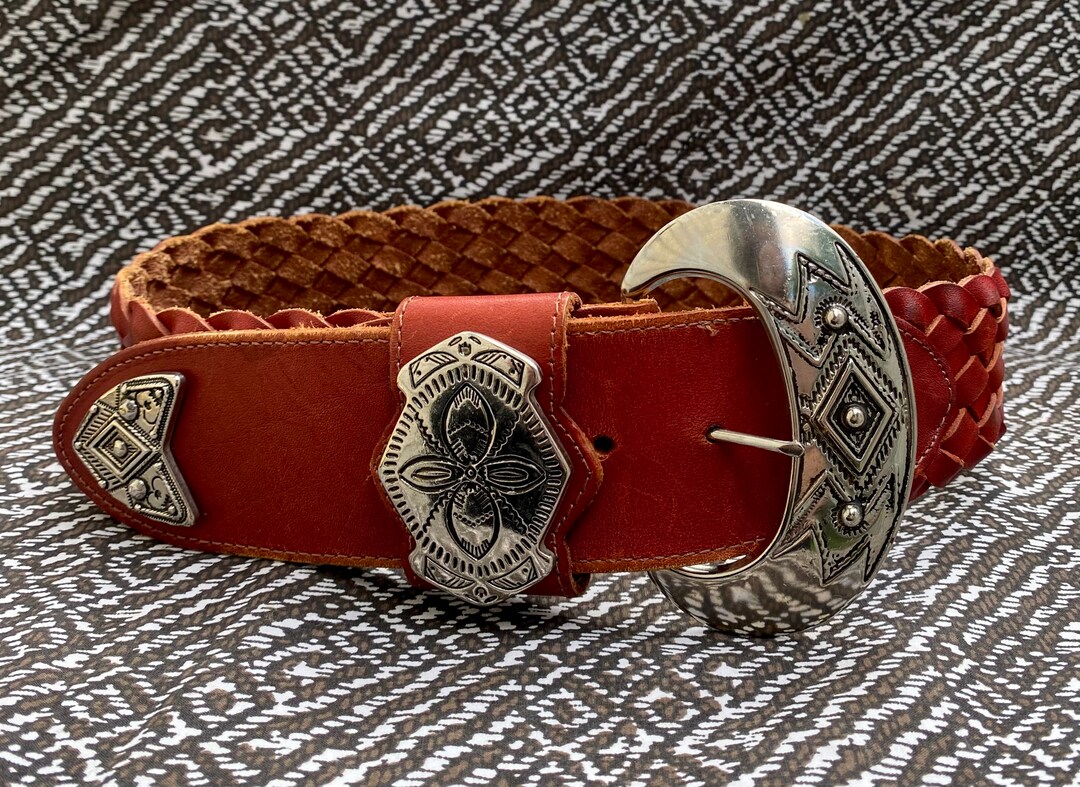 Vintage Braided Leather Belt With Silver Buckle, Leather Belt Small - Etsy